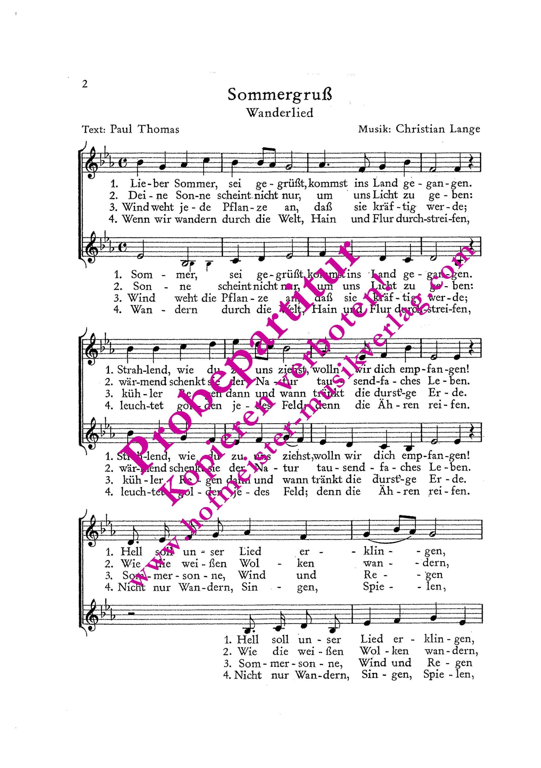 Sommergruß (Lieber Sommer, sei gegrüßt) - Hofmeister Musikverlag